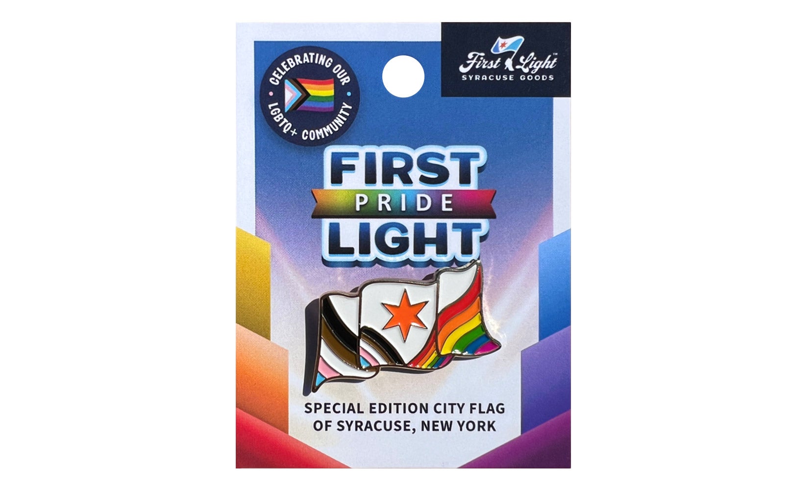 LGBTQ+ Pride Syracuse City Flag Lapel Pin | First Light Syracuse Goods